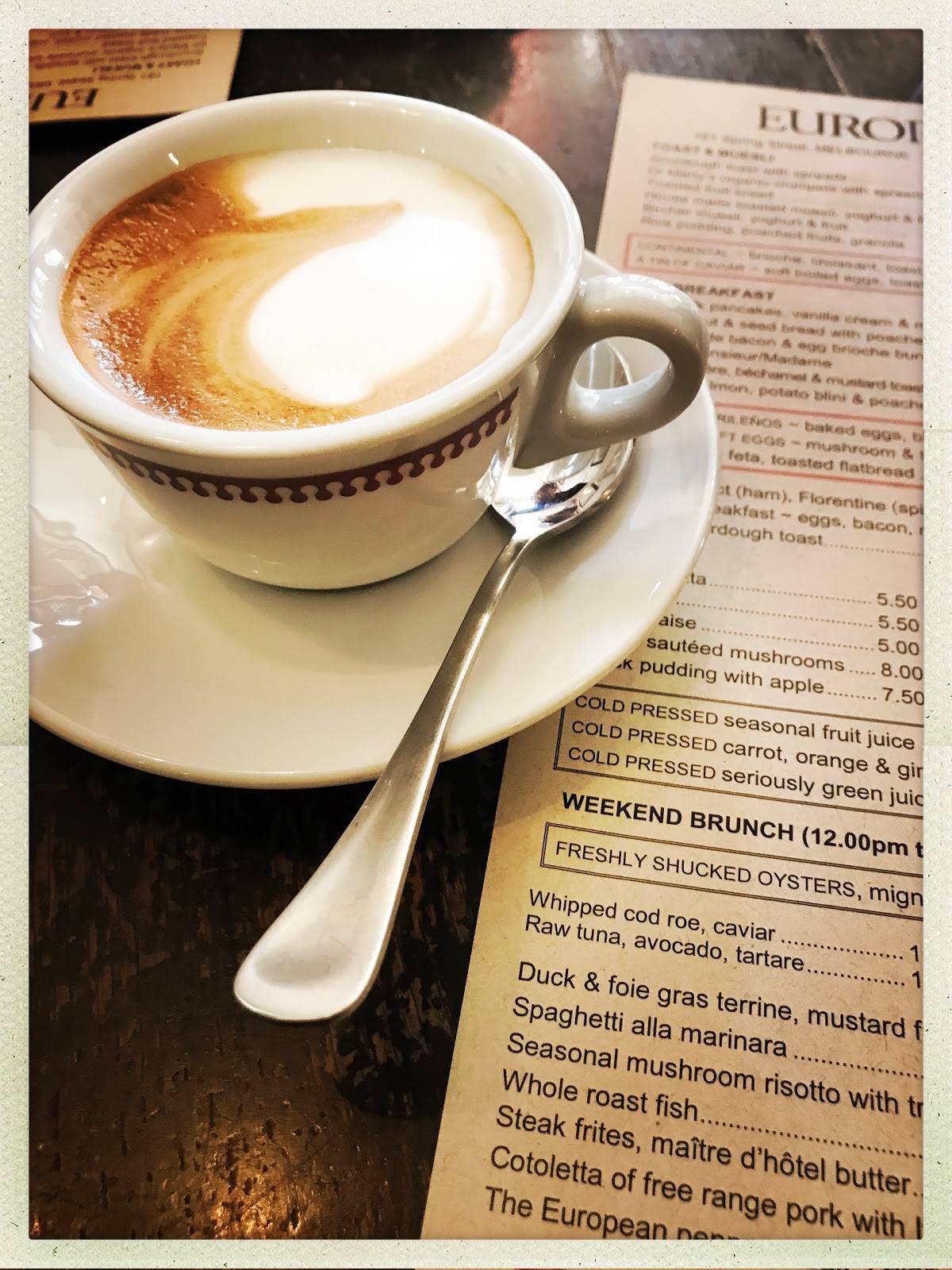 Menu at The European restaurant, Melbourne
