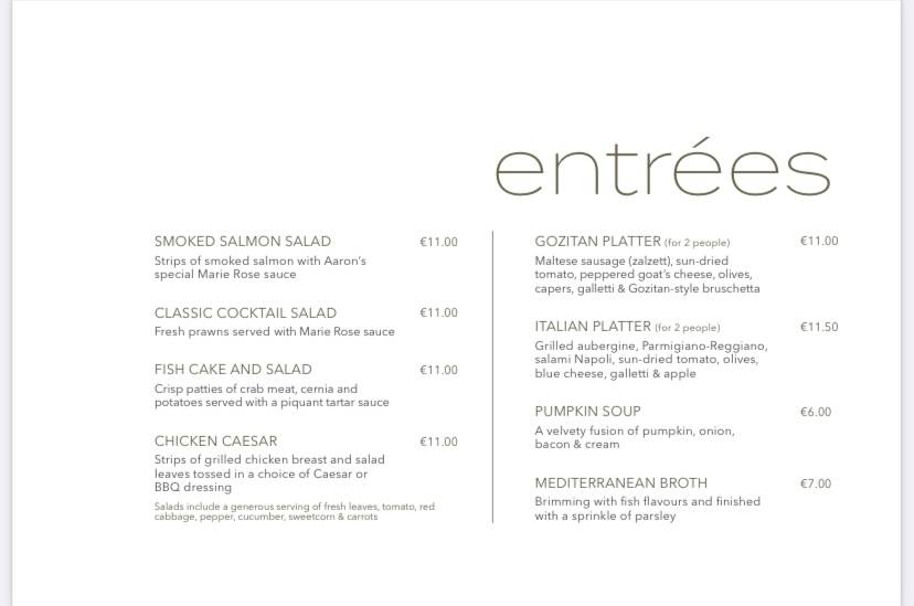 Menu at The Fat Rabbit restaurant, Nadur