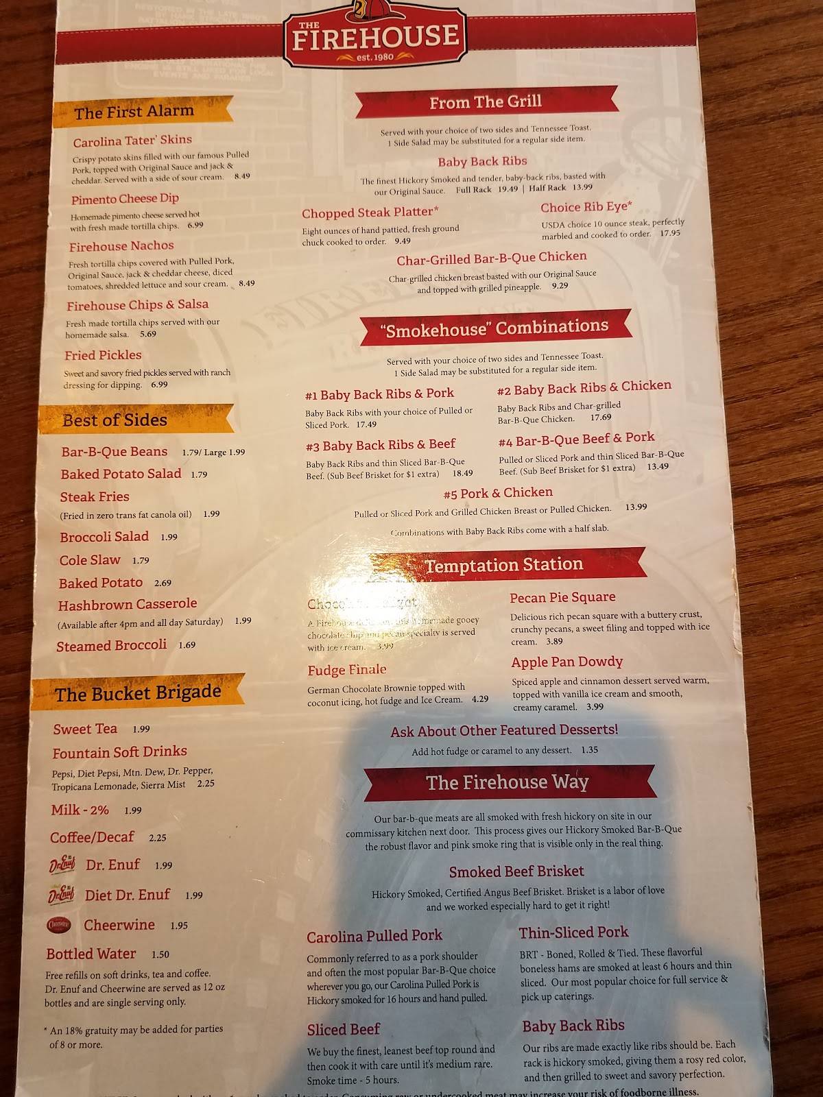 Menu at The Firehouse BBQ, Johnson City