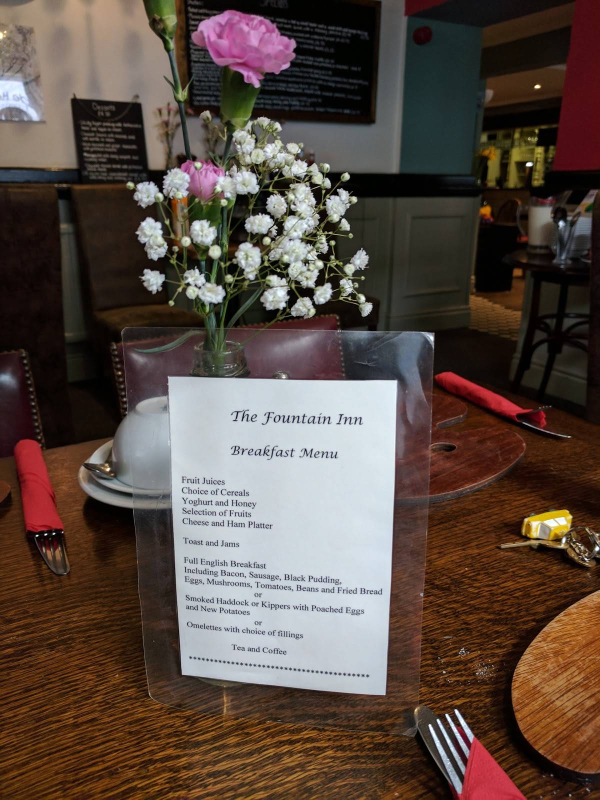 Menu at The Fountain Inn restaurant, Barnoldswick