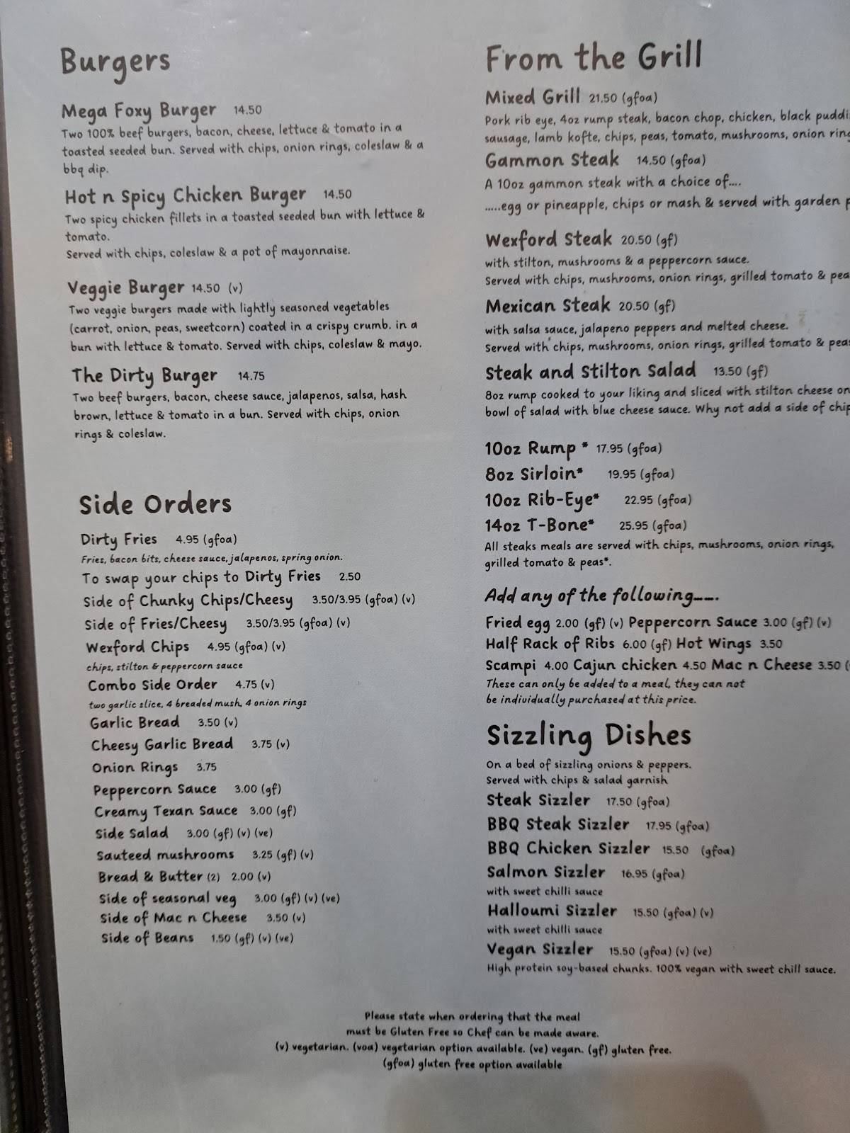 Menu at The Fox at Shipley pub & bar, Wolverhampton, Bridgnorth Rd