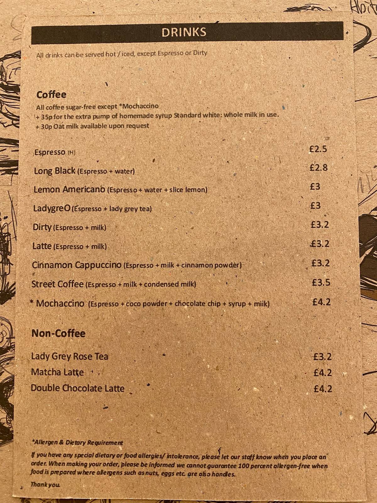 Menu at The GLOCK Edinburgh cafe, Edinburgh