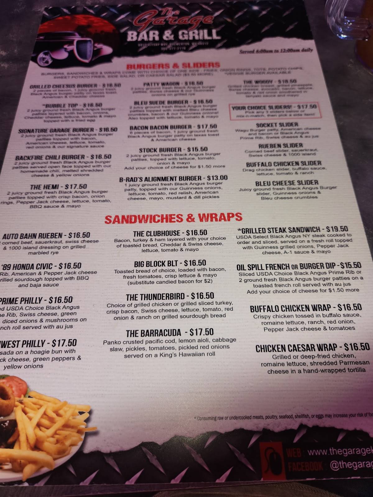 Menu at The Garage Bar & Grill, Bremerton, Kitsap Way