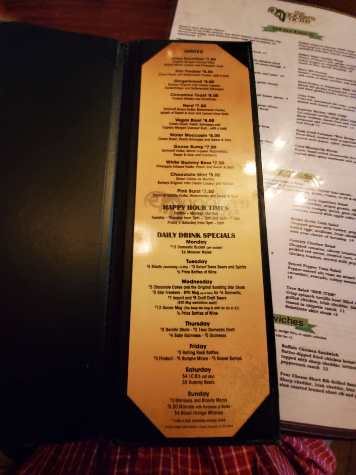 Menu at The Goose's Acre pub & bar, The Woodlands, 21 Waterway Ave