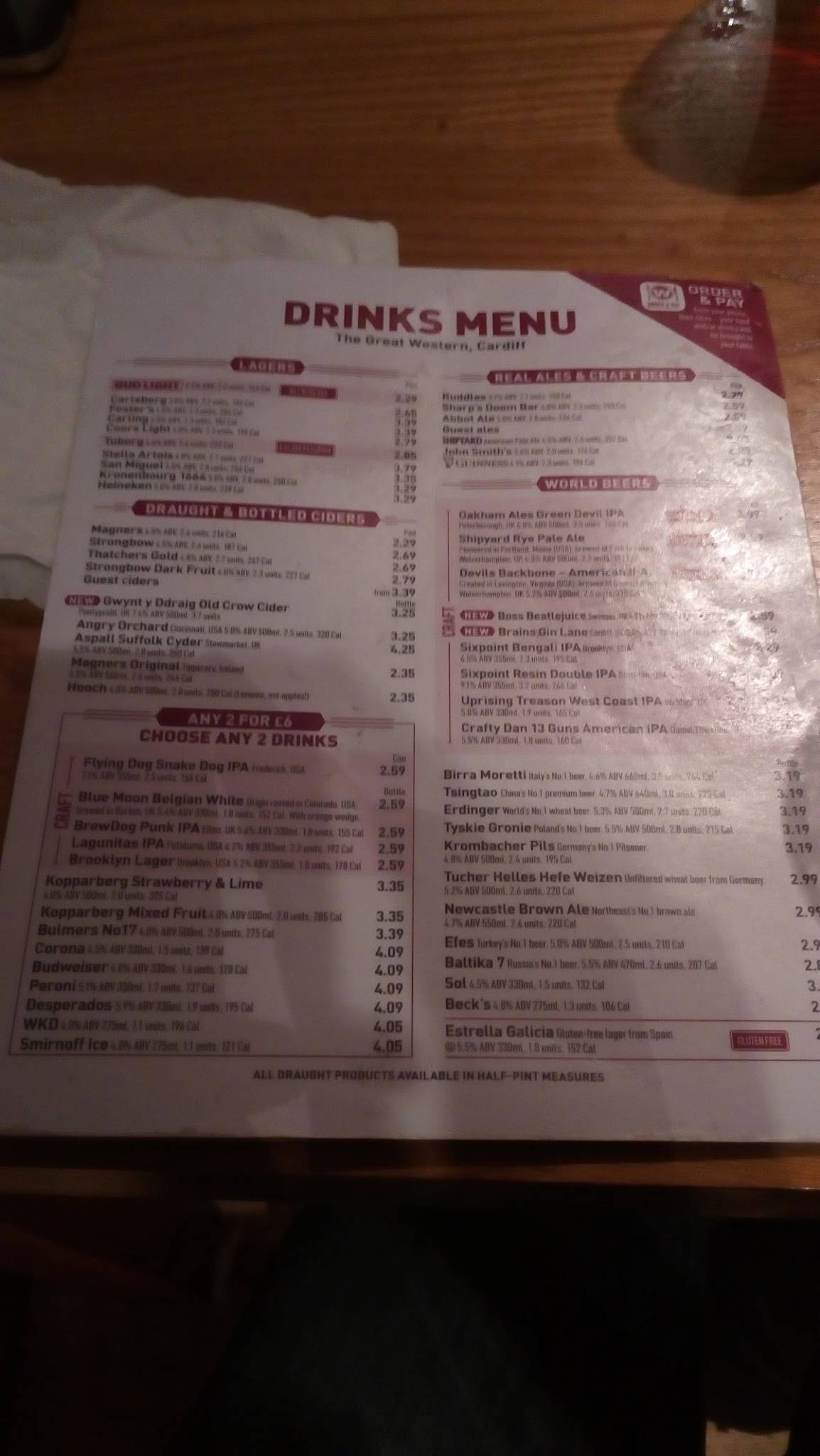 Menu at The Great Western - JD Wetherspoon pub & bar, Cardiff, 64 St ...