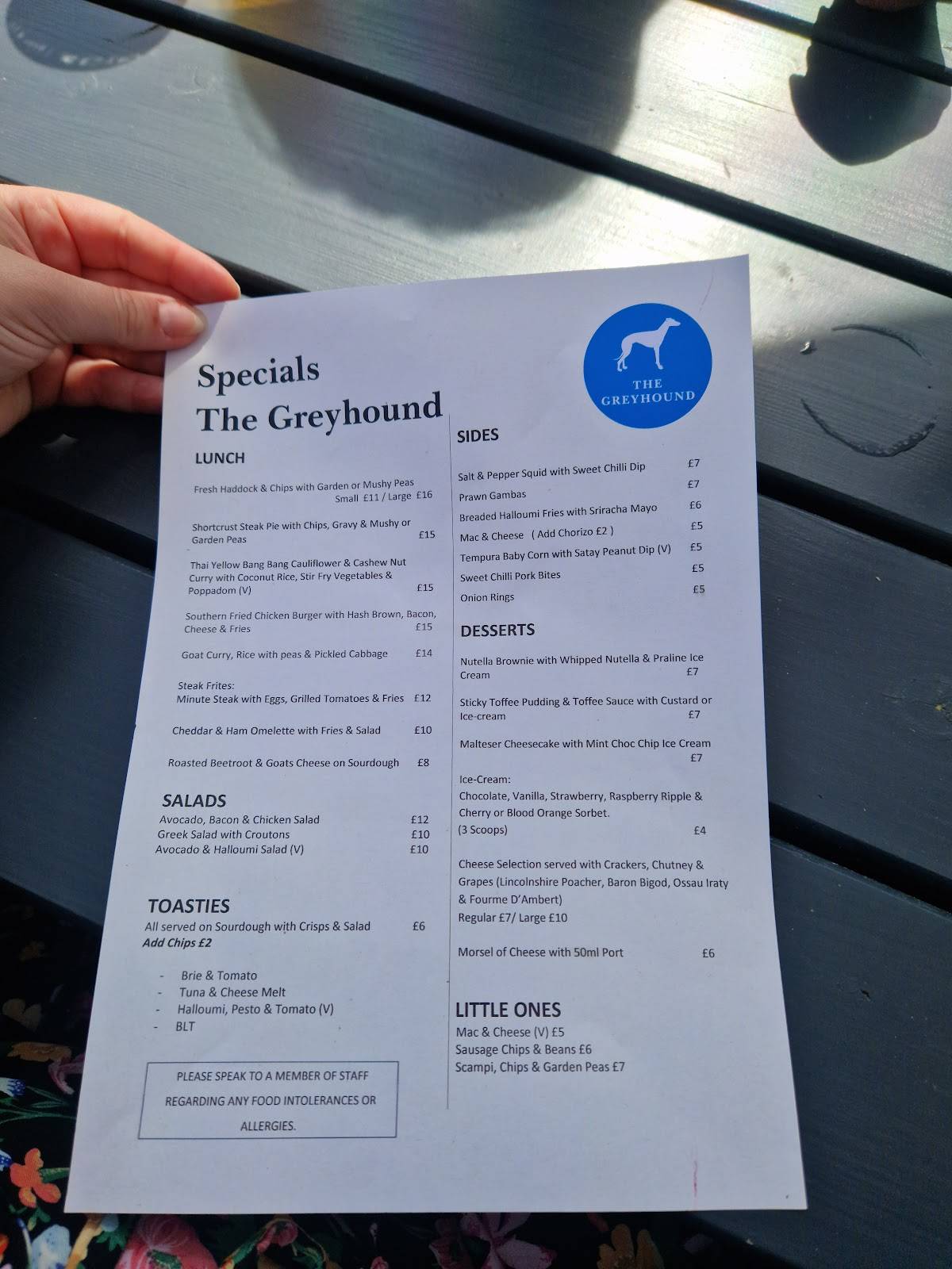 Menu at The Greyhound pub & bar, Ipswich