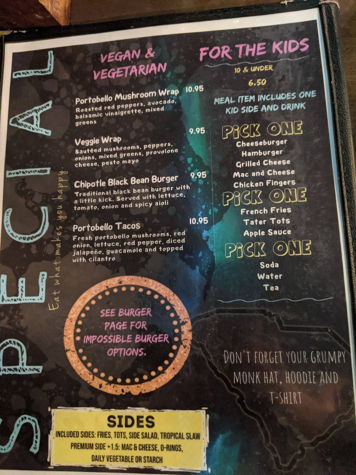 Menu at The Grumpy Monk Carolina Forest restaurant, Myrtle Beach