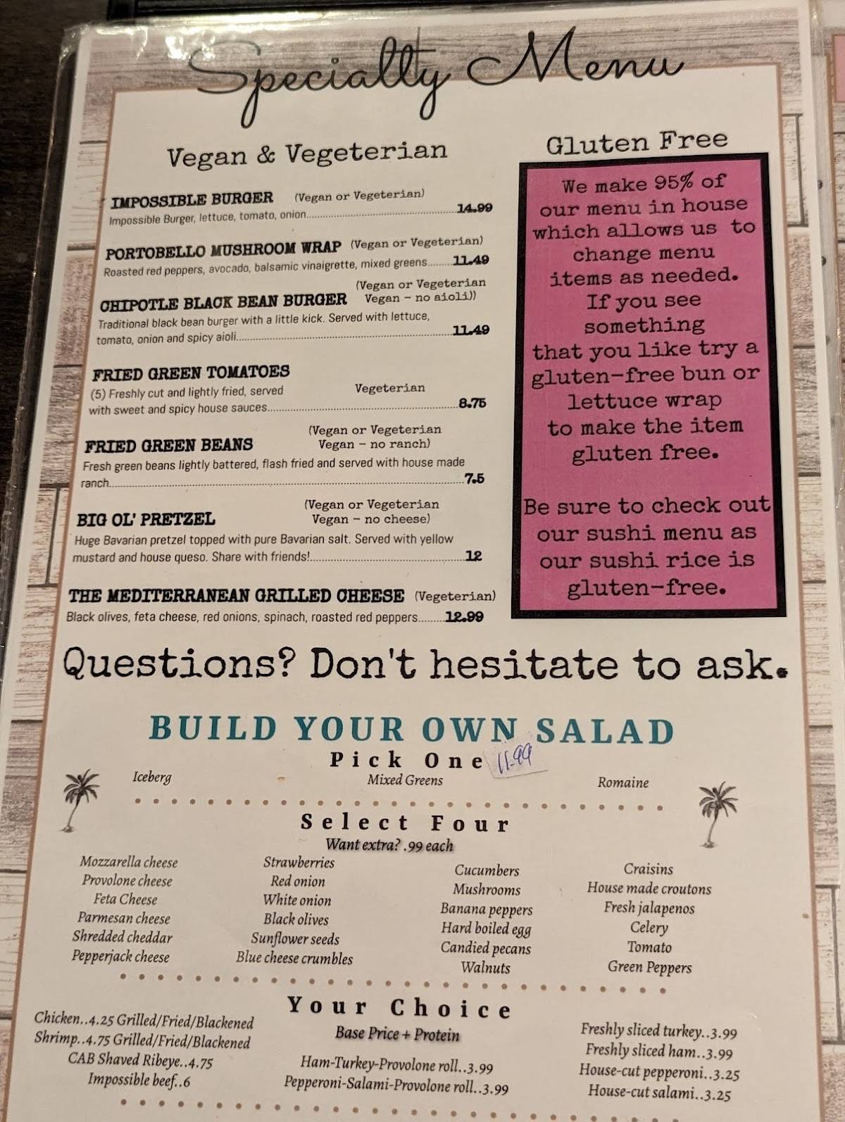 Menu at The Grumpy Monk Carolina Forest restaurant, Myrtle Beach