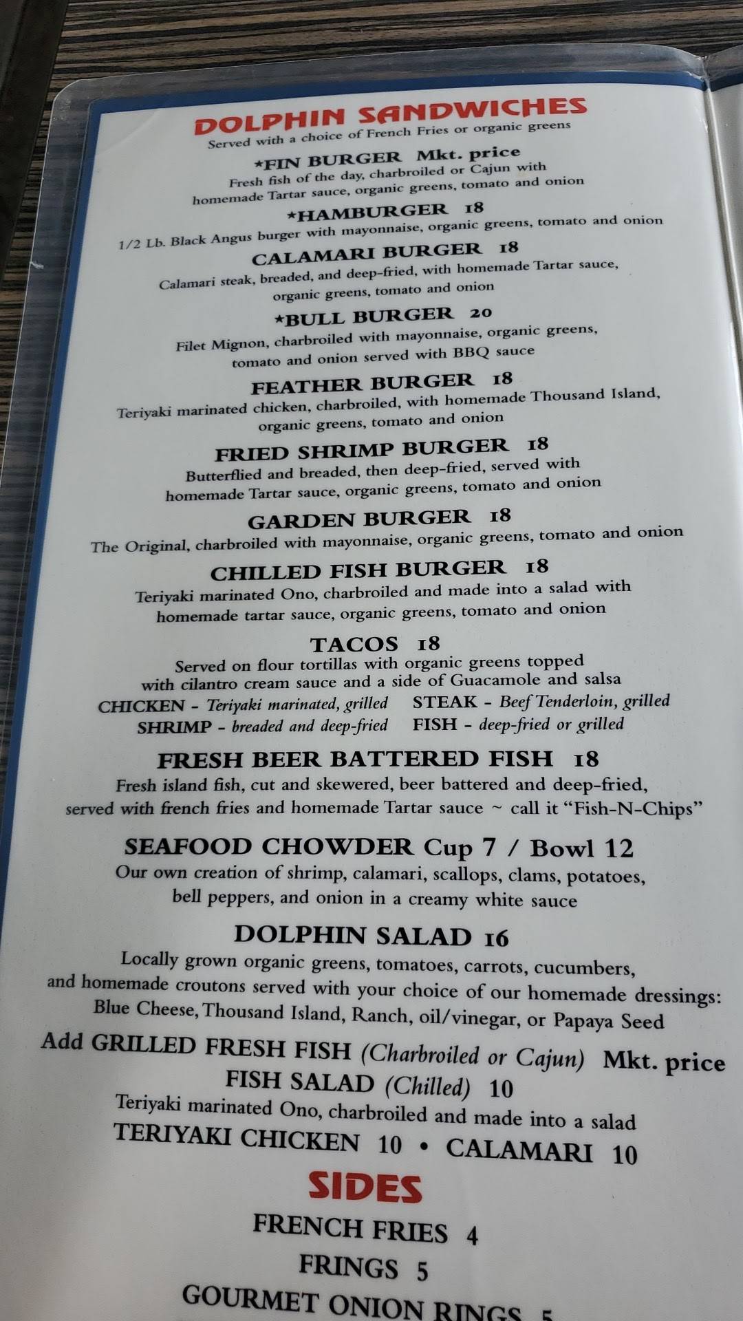 Menu at The Hanalei Dolphin Restaurant, Hanalei