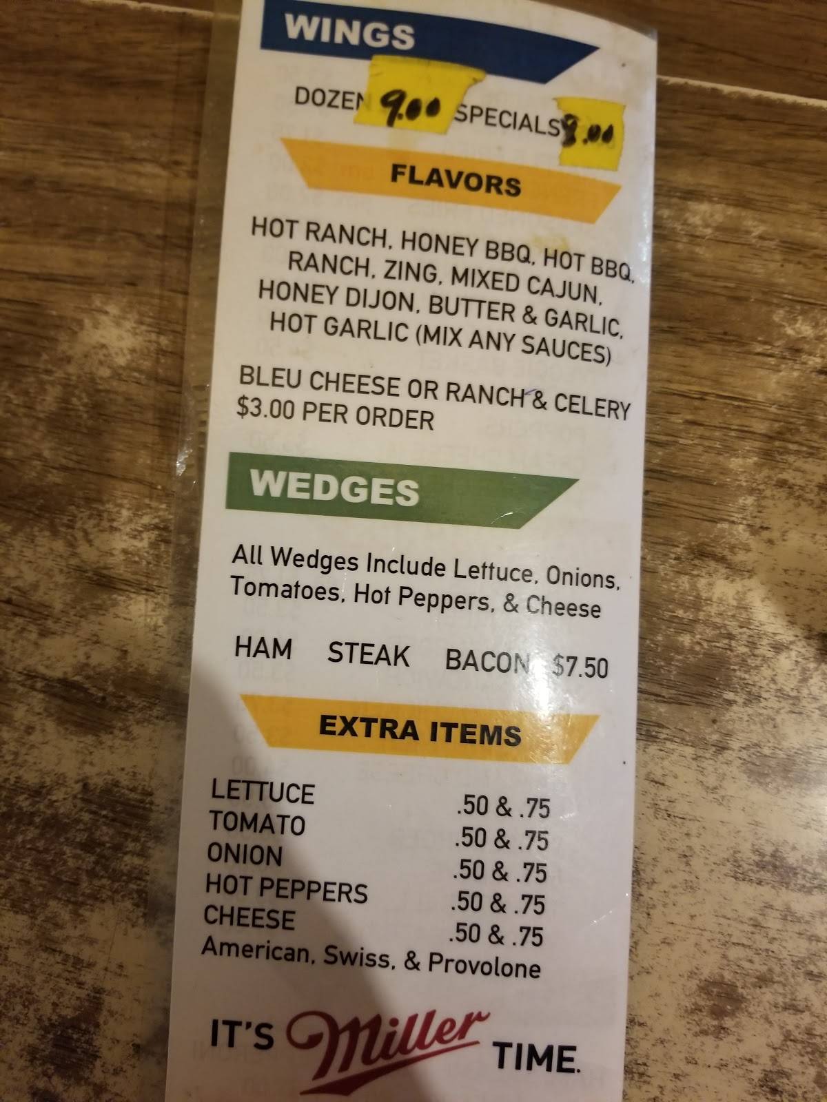 Menu at The Jug Handle restaurant, Transfer