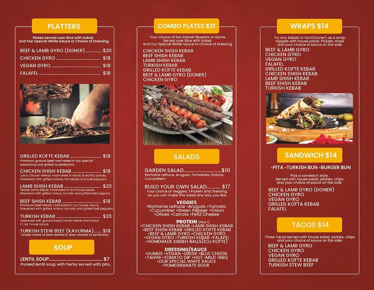 Menu at The Kebab Zone restaurant, Troy