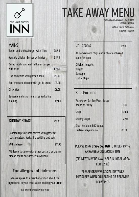 Menu at The Malt Shovel Inn pub & bar, Ruardean