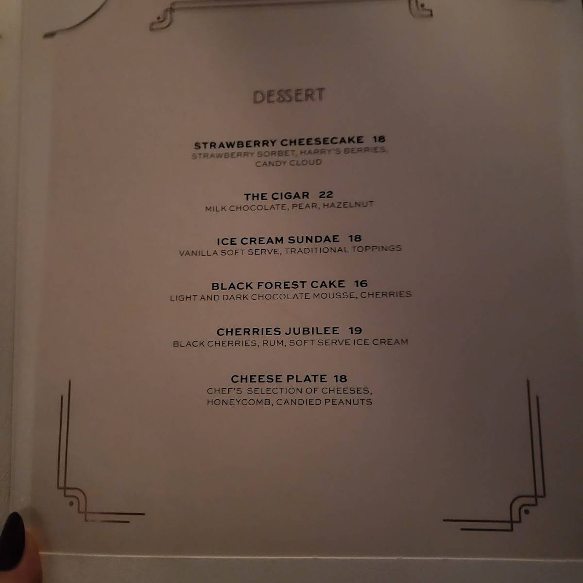 Menu at The Mayfair Supper Club, Las Vegas