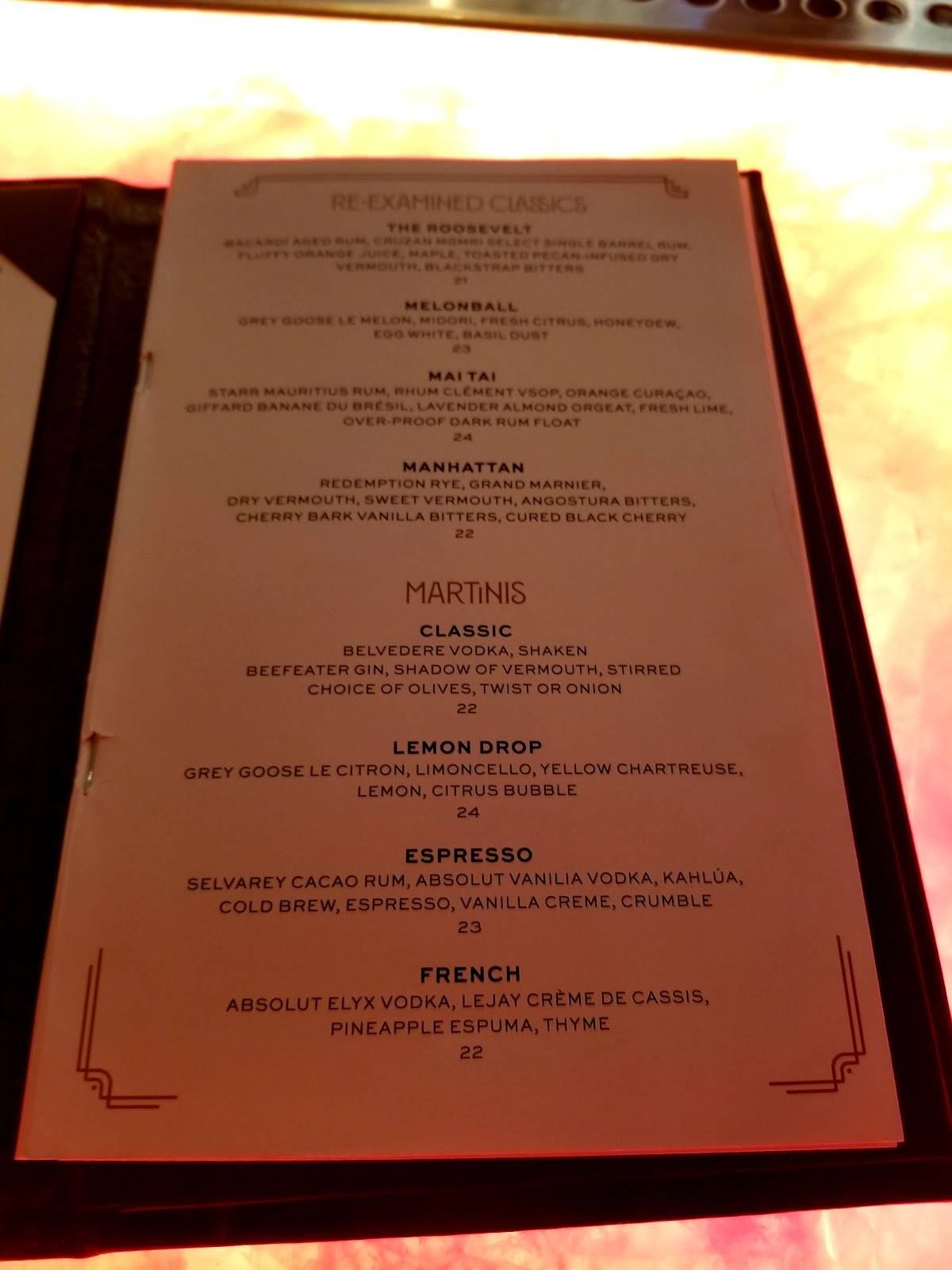 Menu at The Mayfair Supper Club, Las Vegas