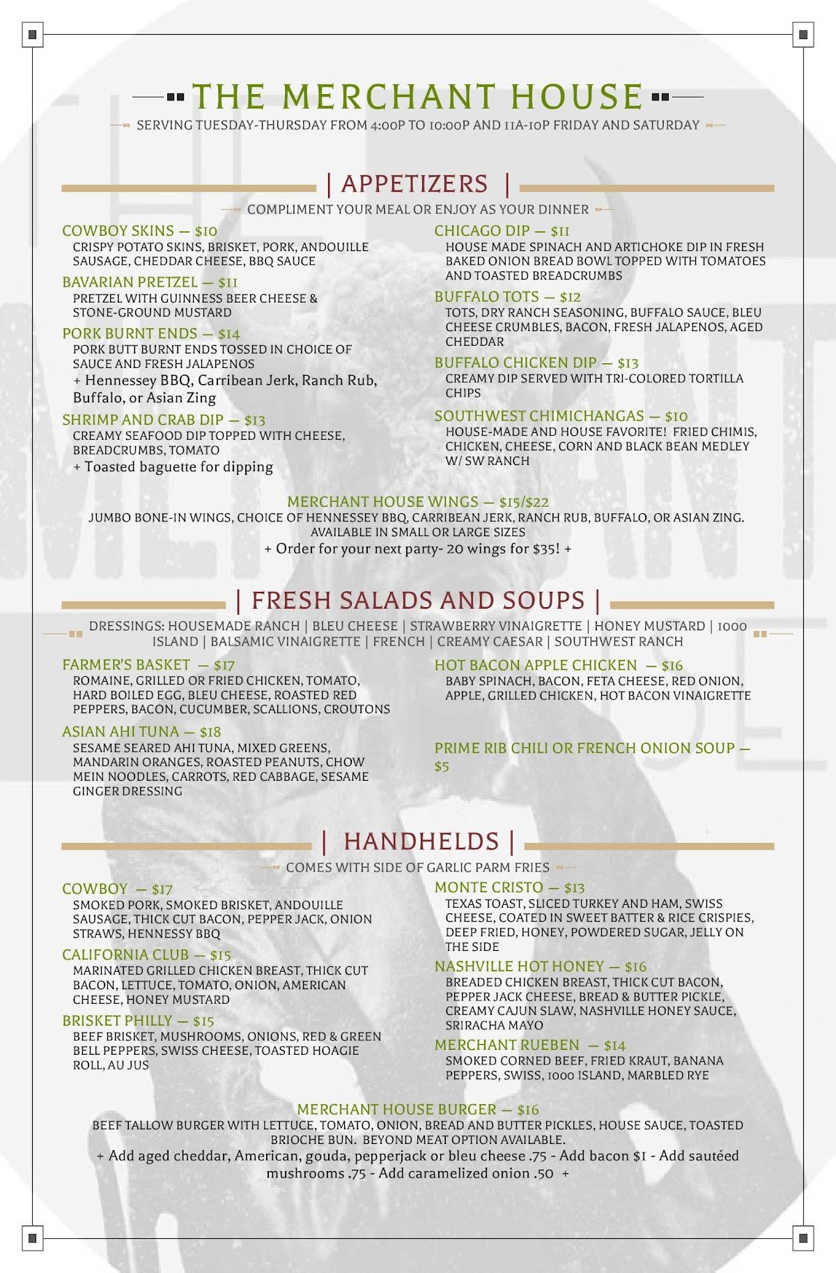 Menu at The Merchant House pub & bar, Greenville