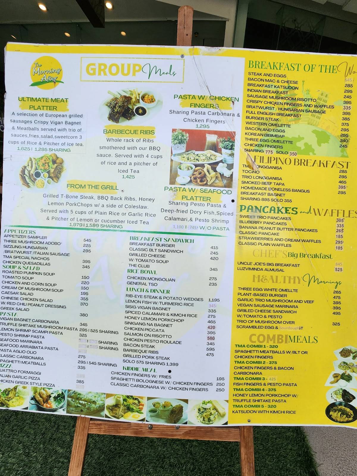Menu at The Morning After restaurant, Muntinlupa