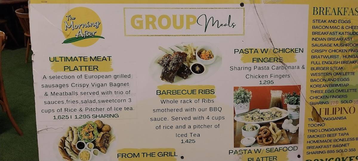 Menu at The Morning After restaurant, Muntinlupa