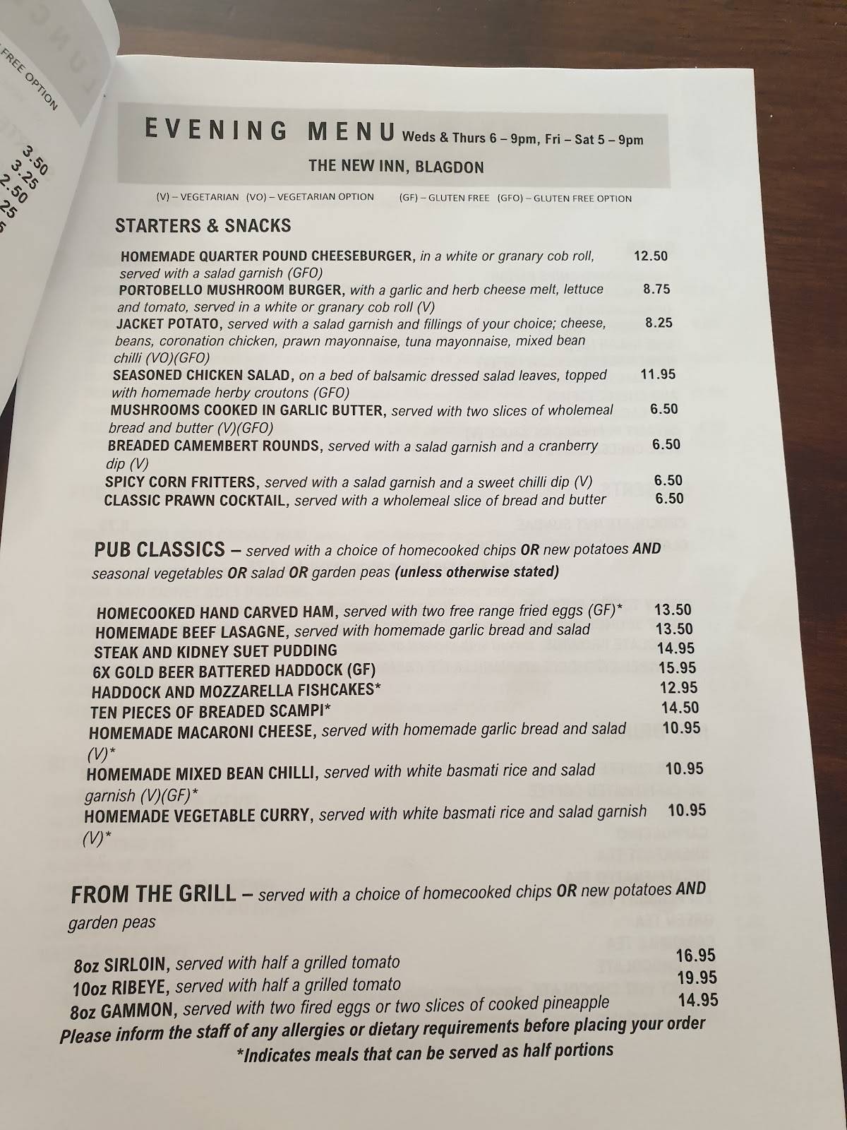 Menu at The New Inn Blagdon pub & bar, Bristol, Park Ln