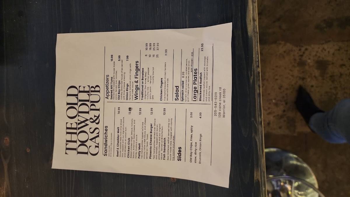 Menu at The Old Dowdle Gas & Pub, Warrior