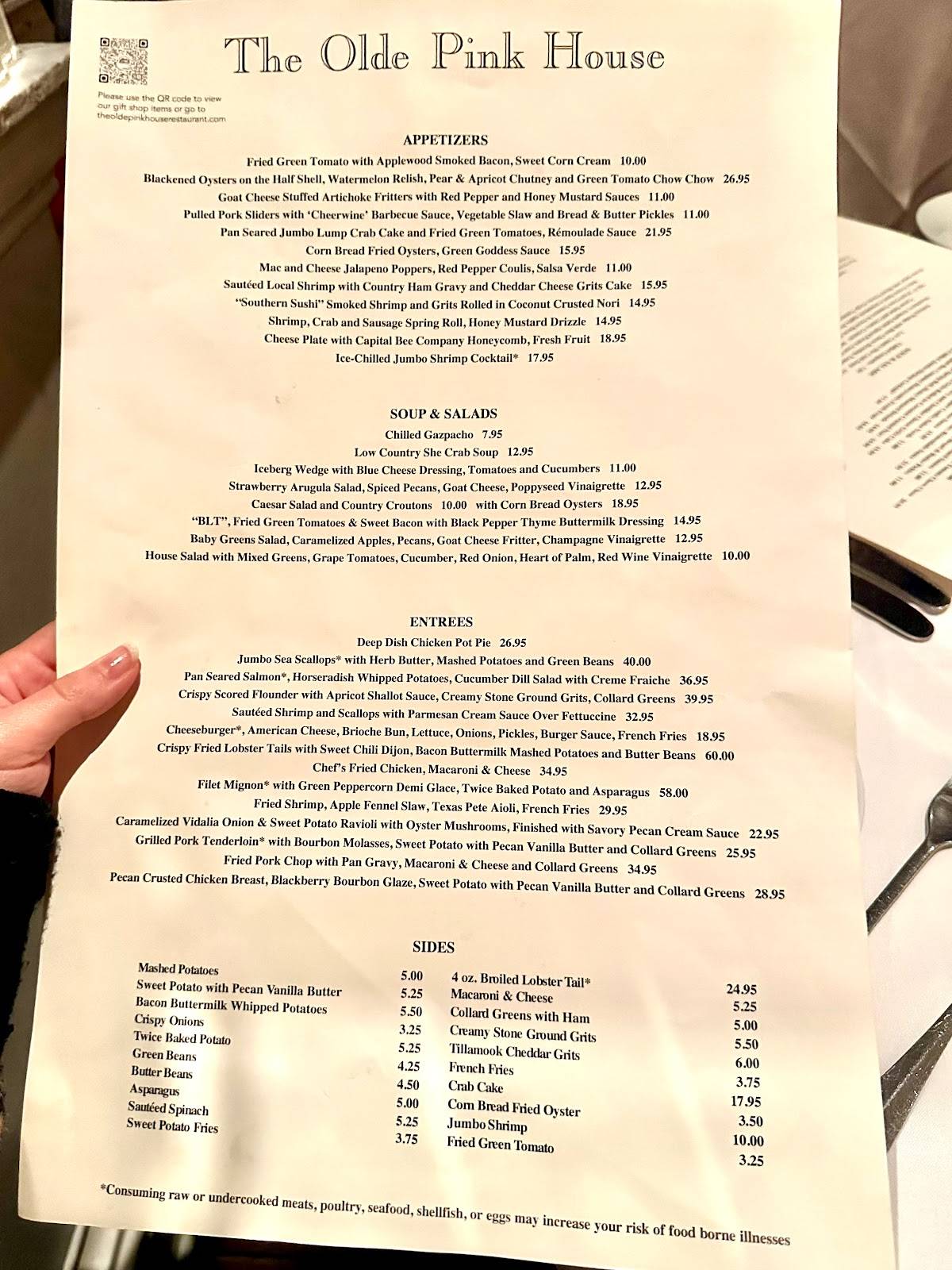 Menu at The Olde Pink House pub & bar, Savannah