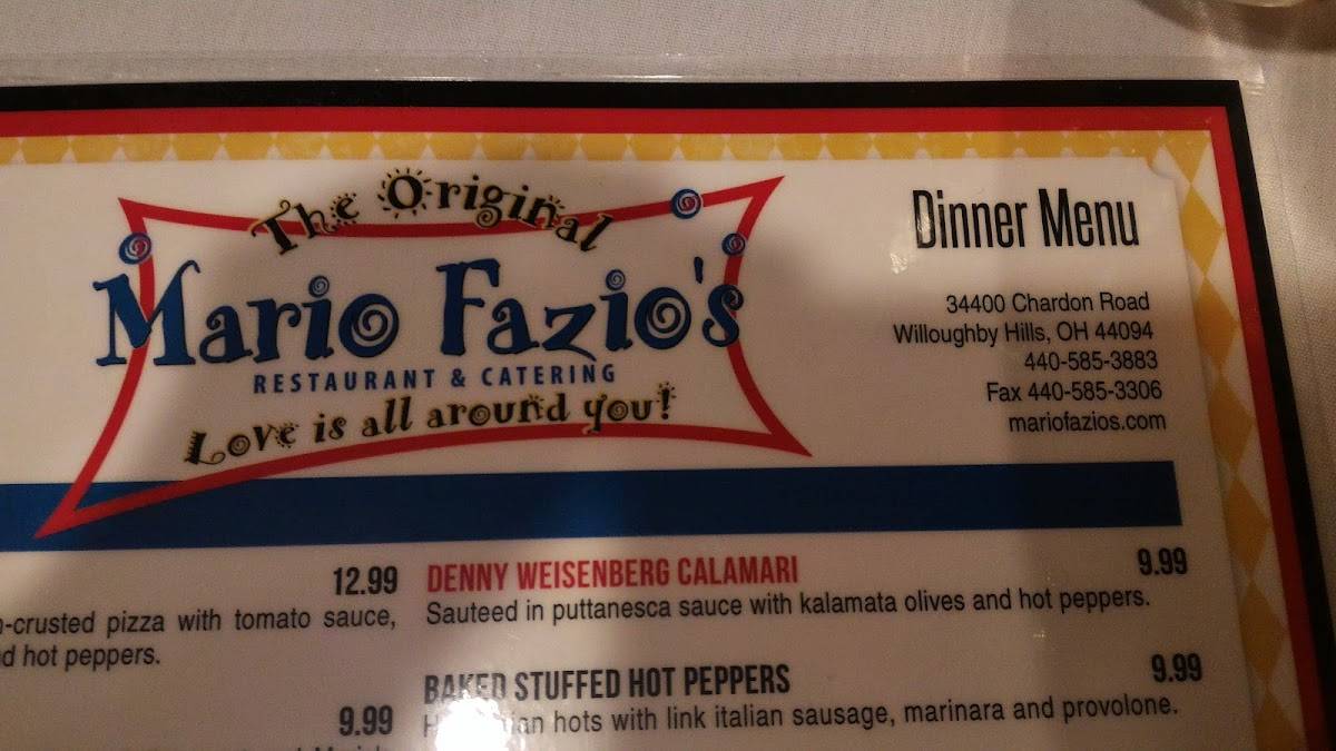 Menu at The Original Mario Fazio’s restaurant, Willoughby Hills