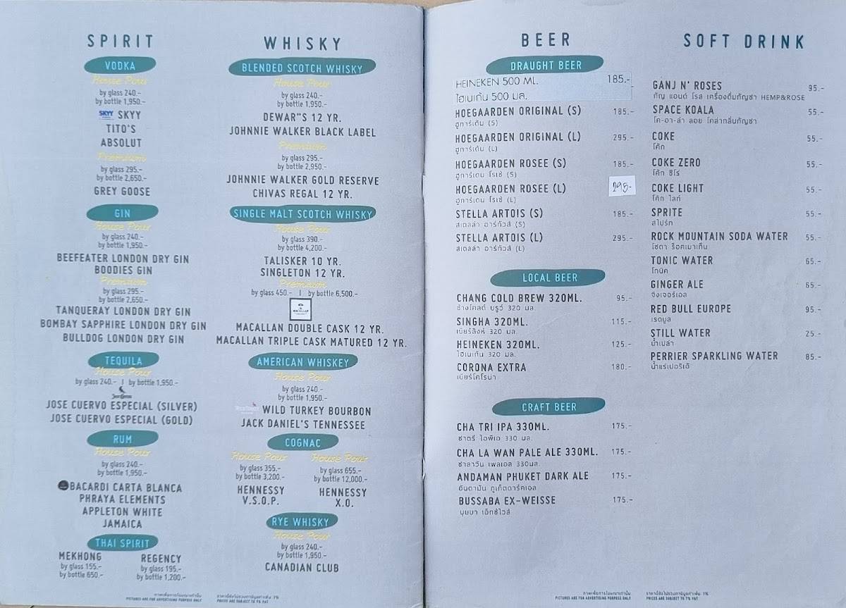 Menu at The Oxygen Beachfront Oasis restaurant, Pattaya City, 400/1098 ...