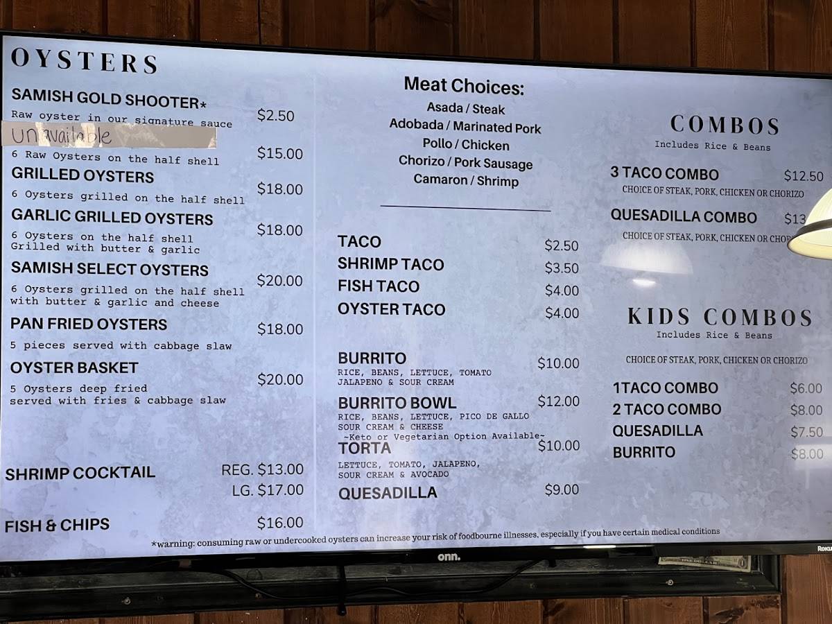 Menu at The Oyster Shuckers restaurant, Bow