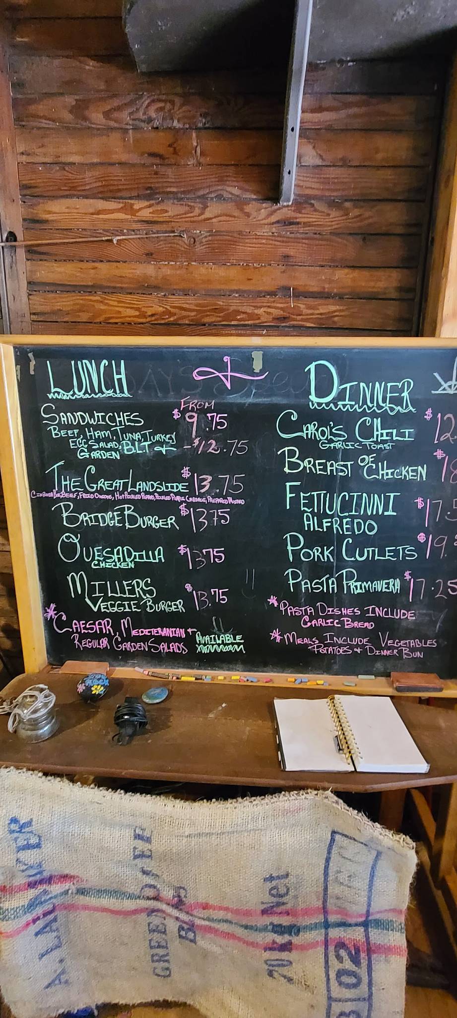 Menu at The Packing House restaurant, Spences Bridge
