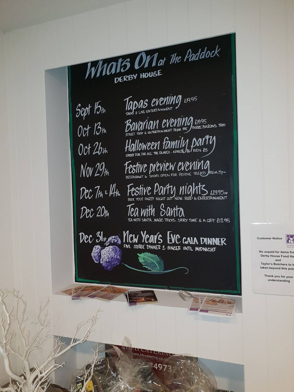 Menu at The Paddock cafe, Wigan