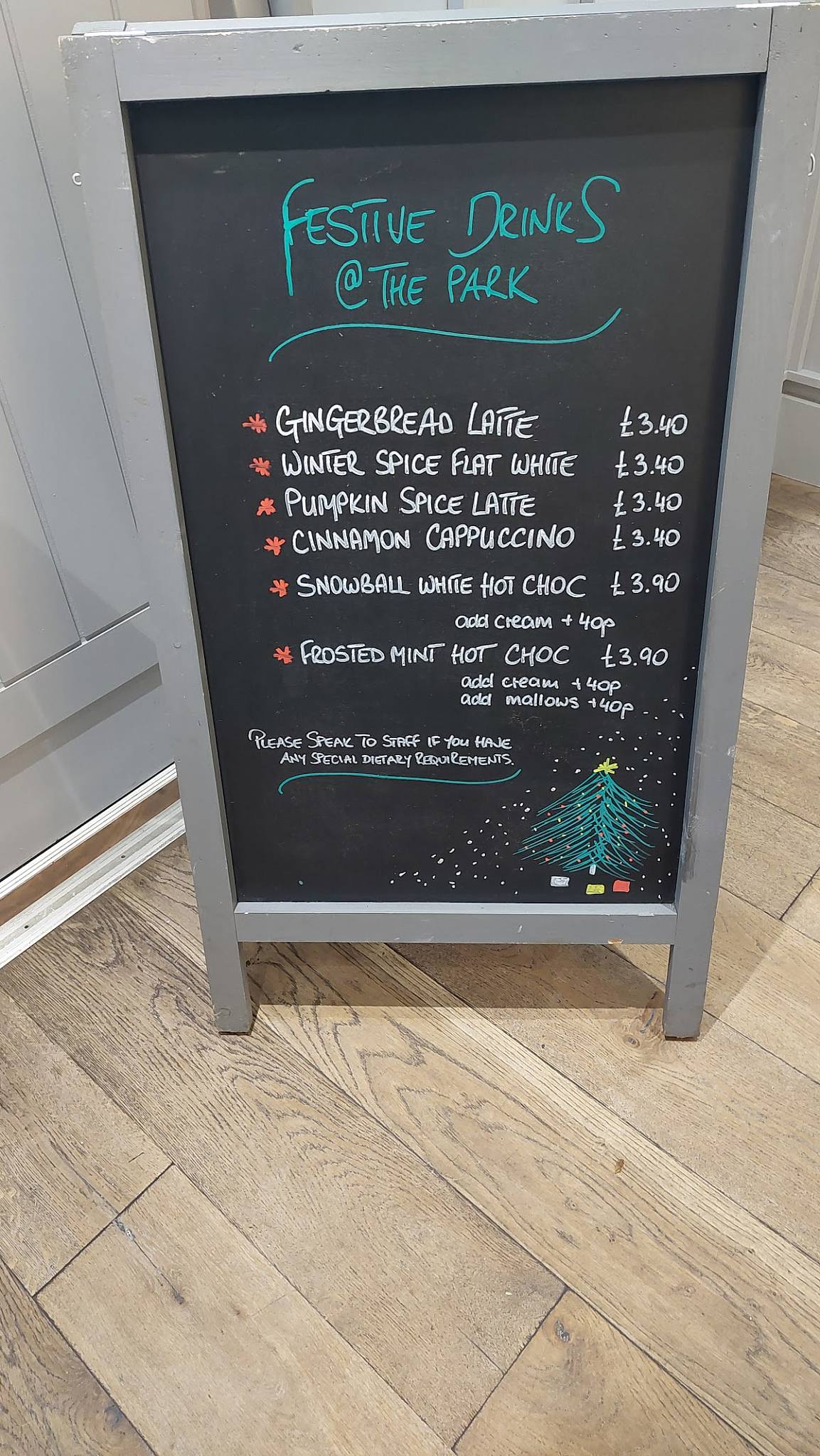 Menu at The Park Café cafe, Aberdeen, Duthie Park