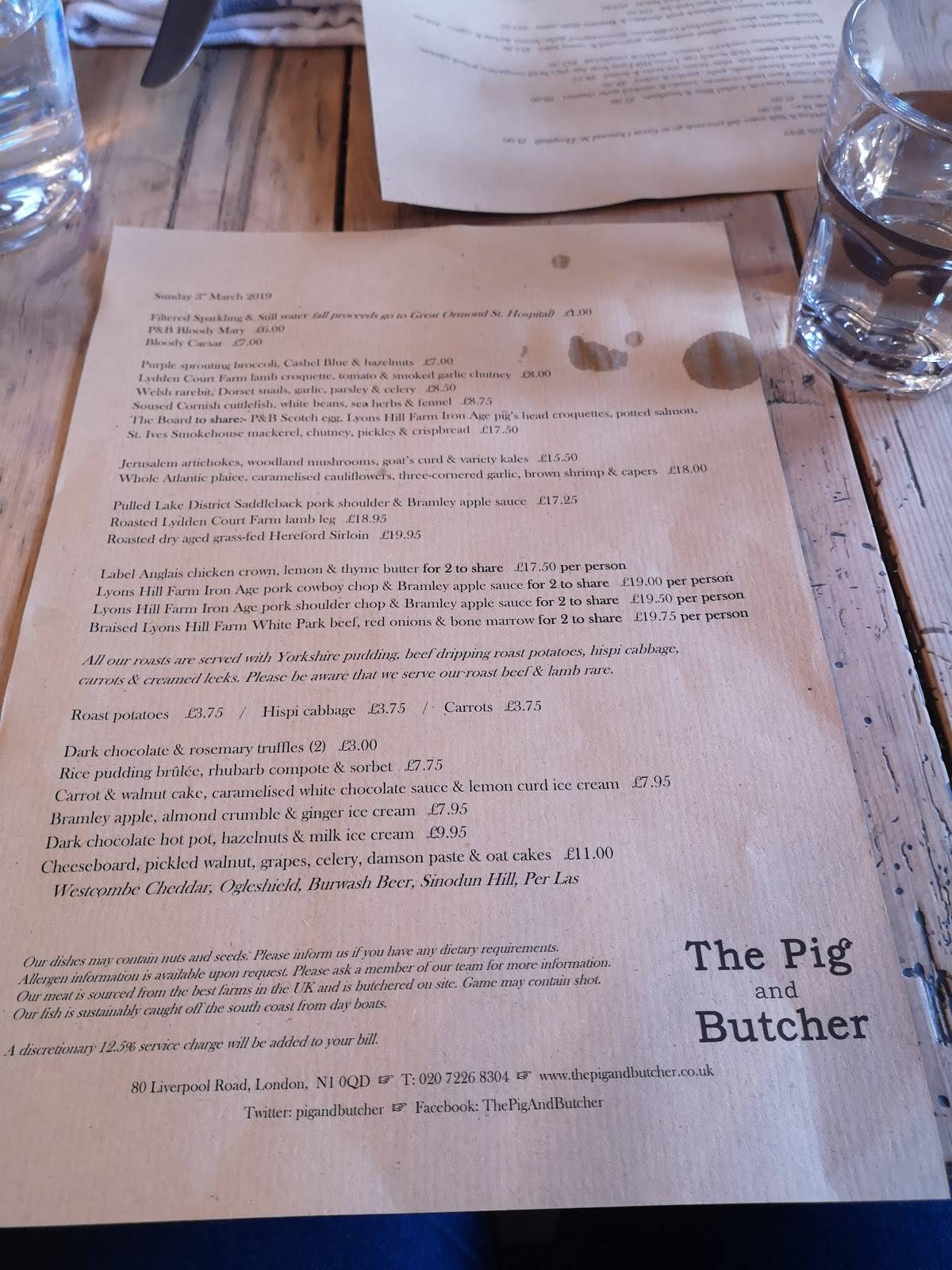 Menu at The Pig and Butcher pub & bar, London