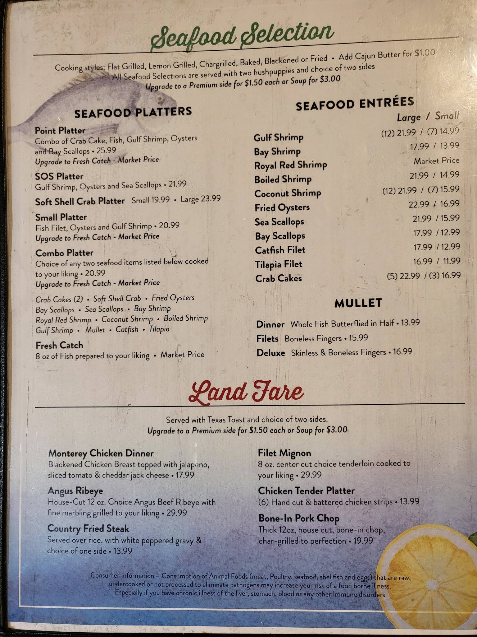 Menu at The Point Restaurant, Perdido Key