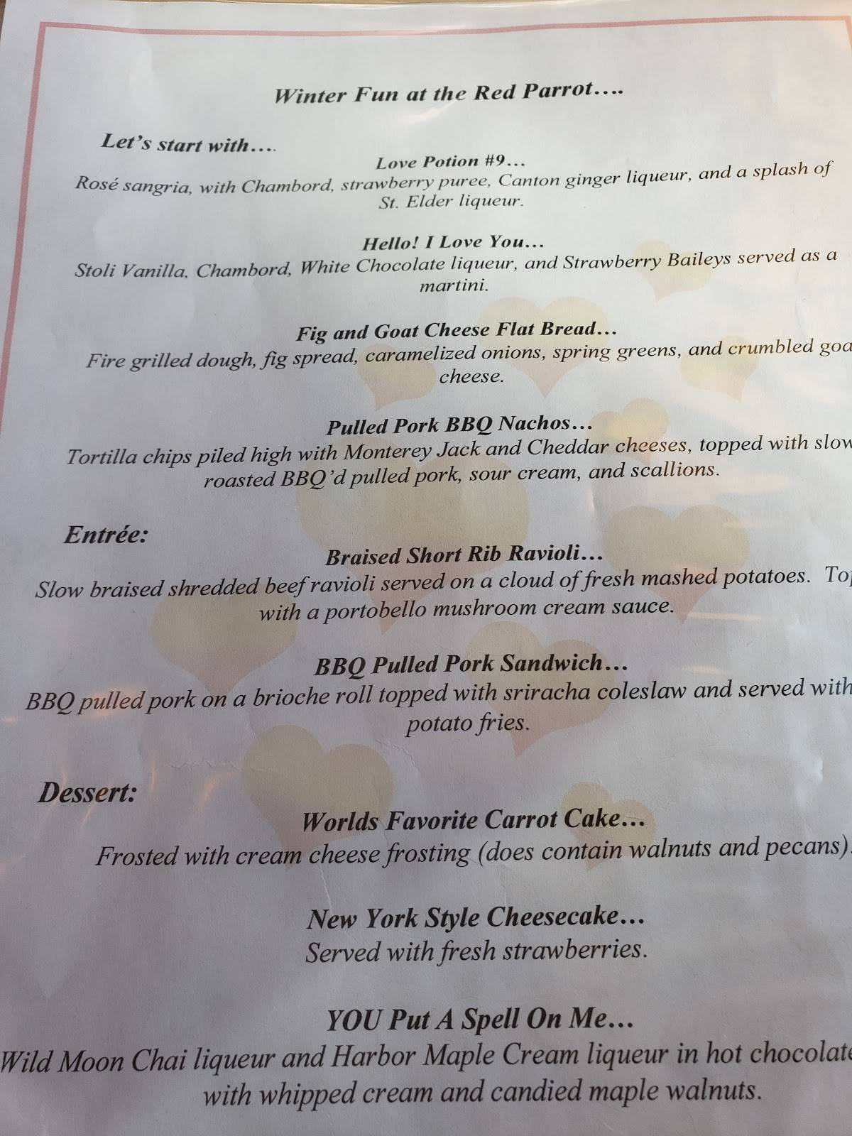 Menu at The Red Parrot Restaurant, Newport