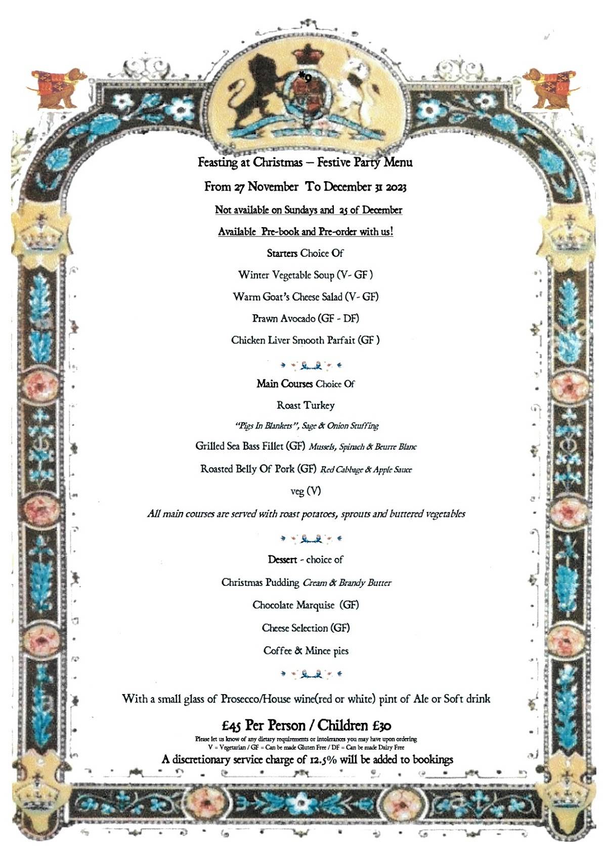 Menu at The Royal Standard of England pub & bar, Beaconsfield