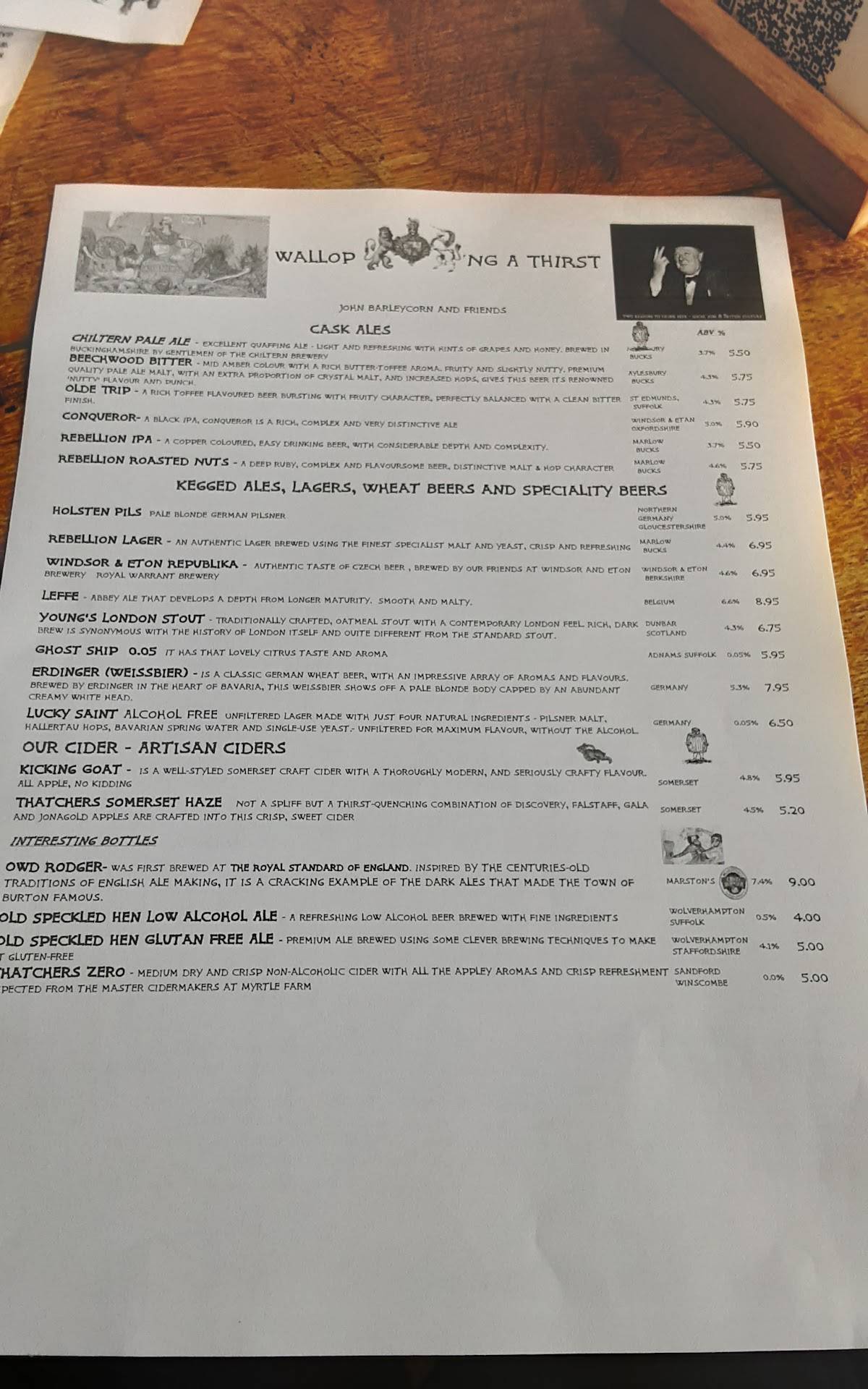 Menu at The Royal Standard of England pub & bar, Beaconsfield