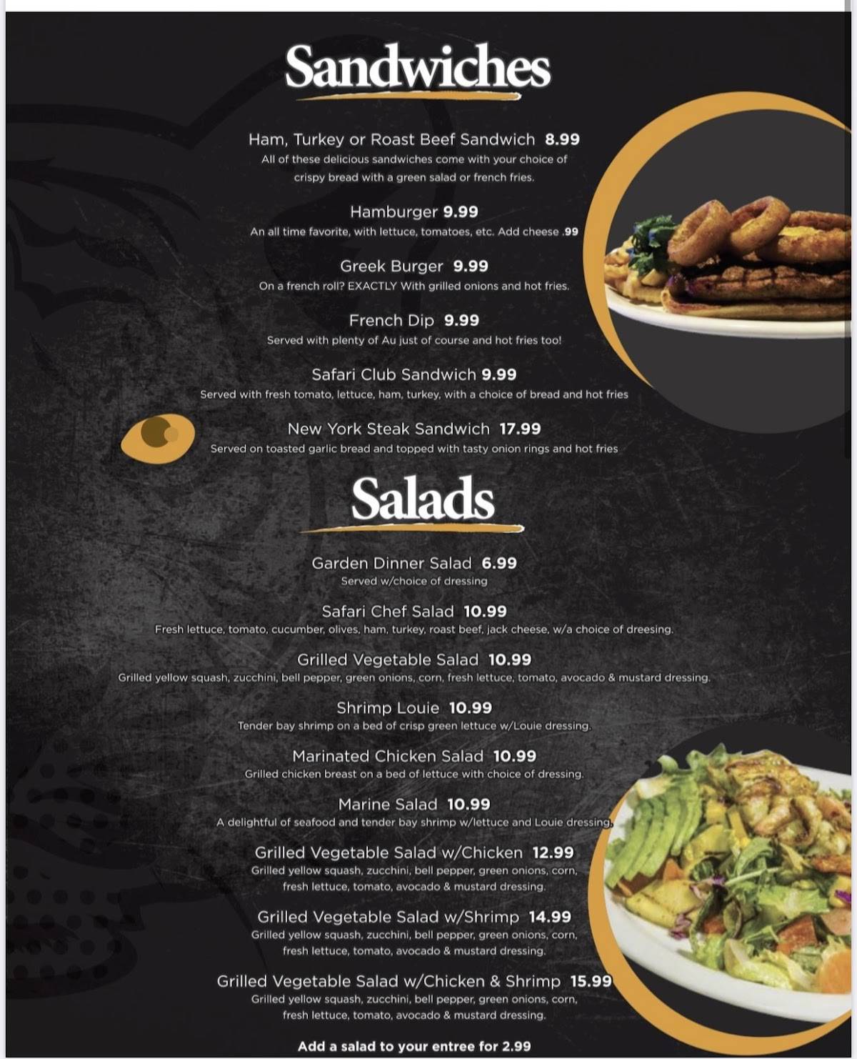 Menu at The Safari Restaurant, Dinuba