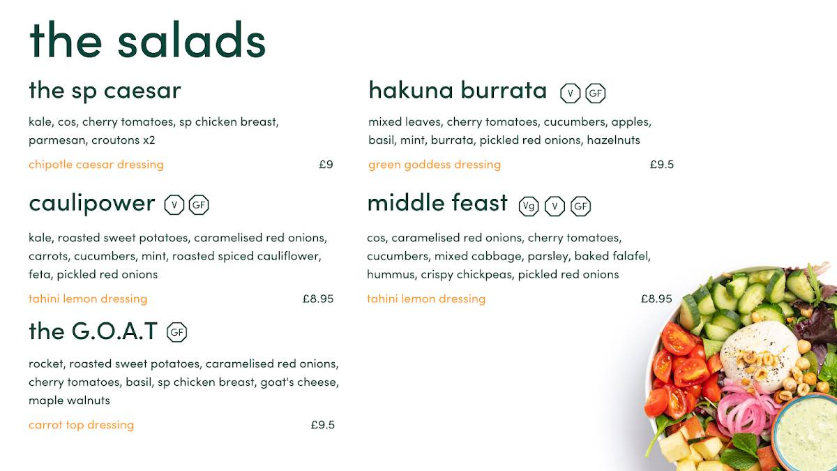 Menu at The Salad Project - Spitalfields restaurant, London