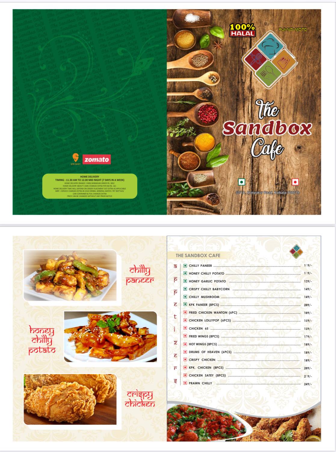 Menu at The Sandbox Cafe, Kolkata