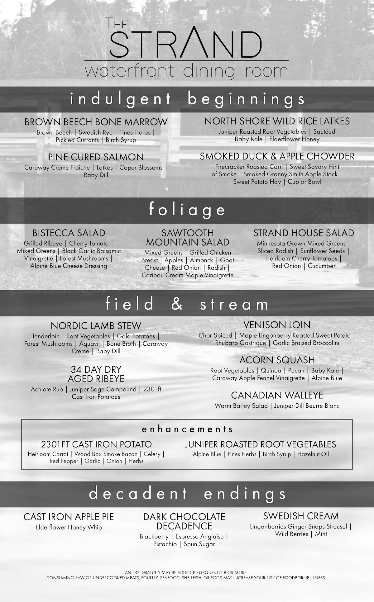 Menu at The Strand Waterfront Dining & Wine Bar, Lutsen