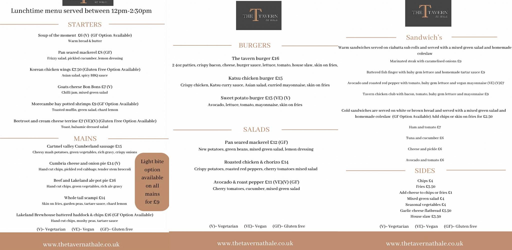 Menu at The Tavern at Hale pub & bar, Milnthorpe