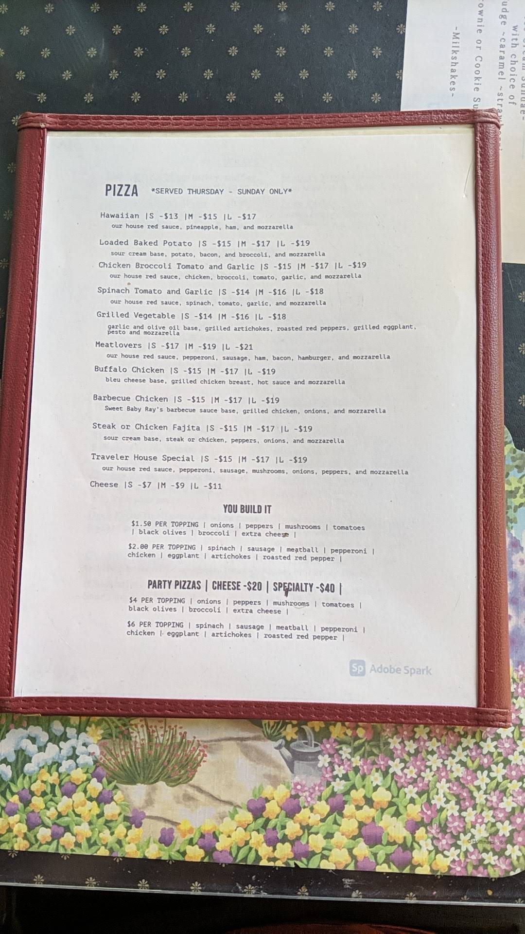 Menu at The Traveler Restaurant, Union