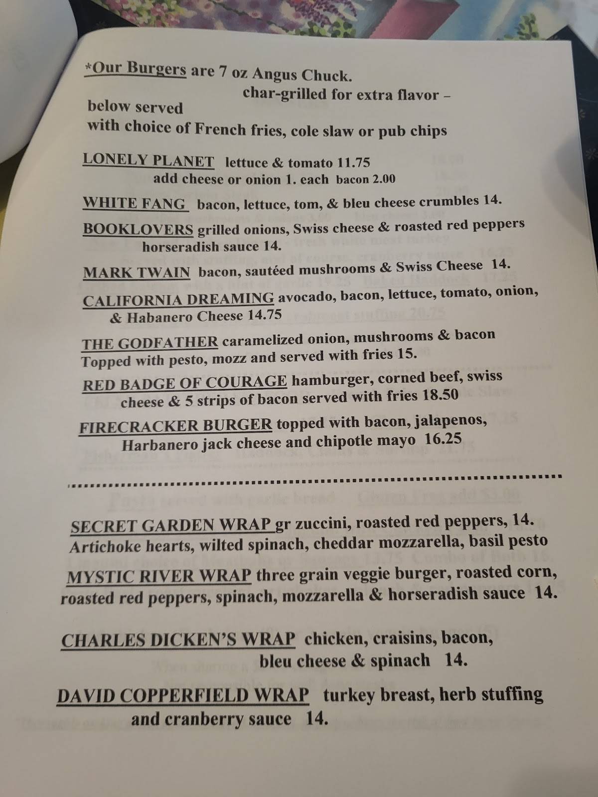 Menu at The Traveler Restaurant, Union