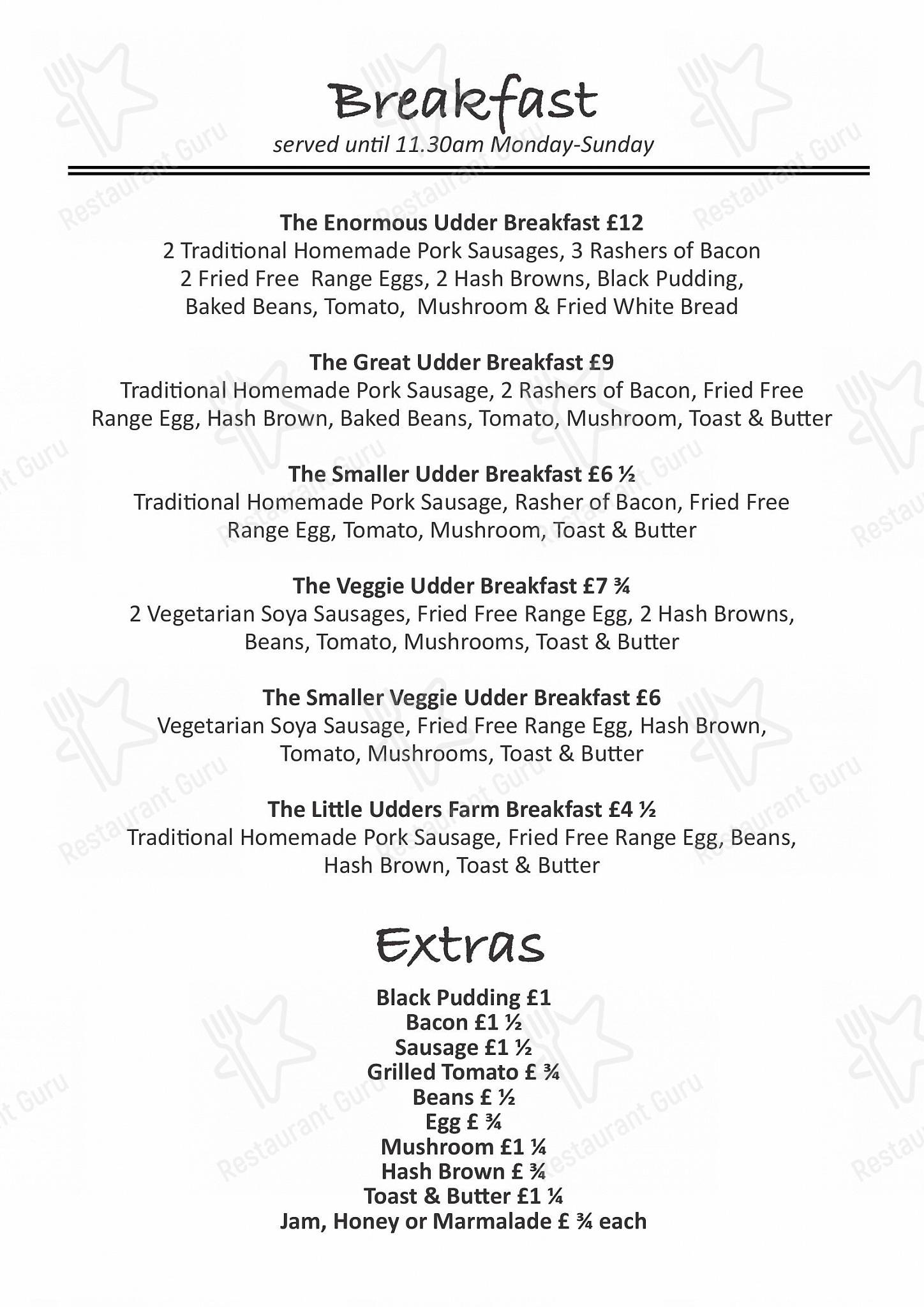 Menu at The Udder Farm Shop cafe, Gillingham