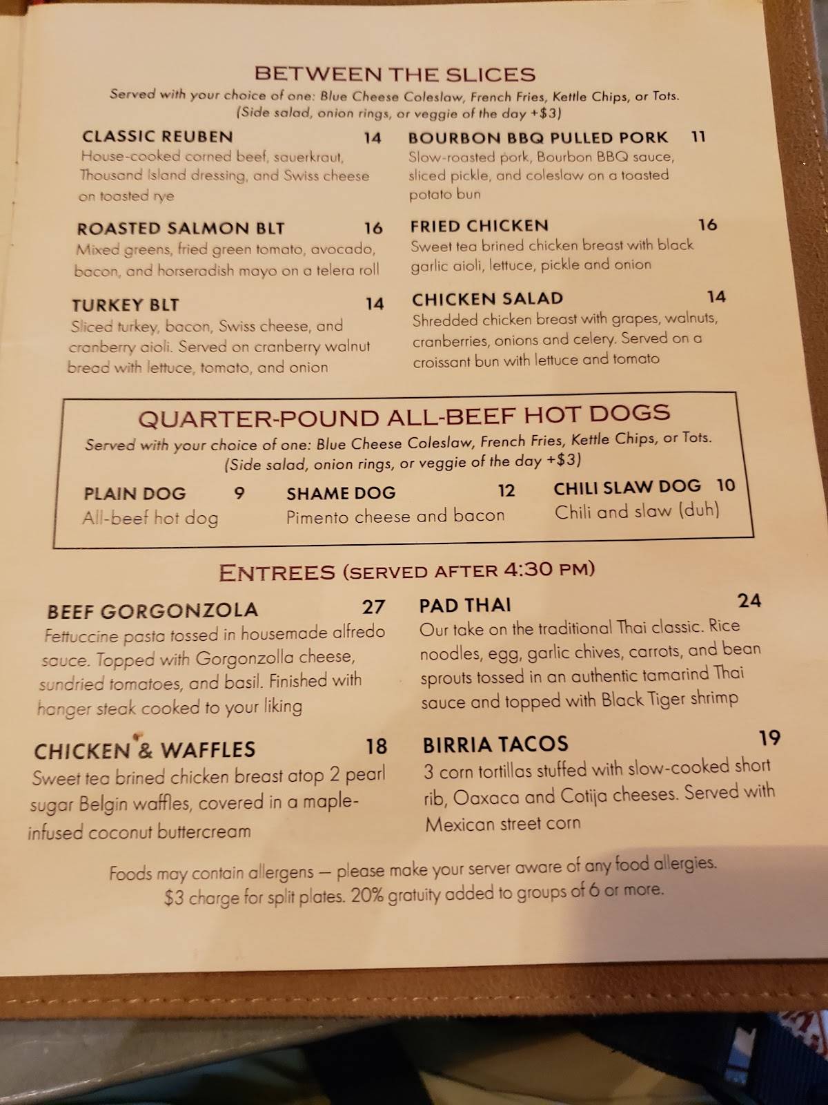 Menu at The Ugly Dog Pub-Cashiers, Cashiers