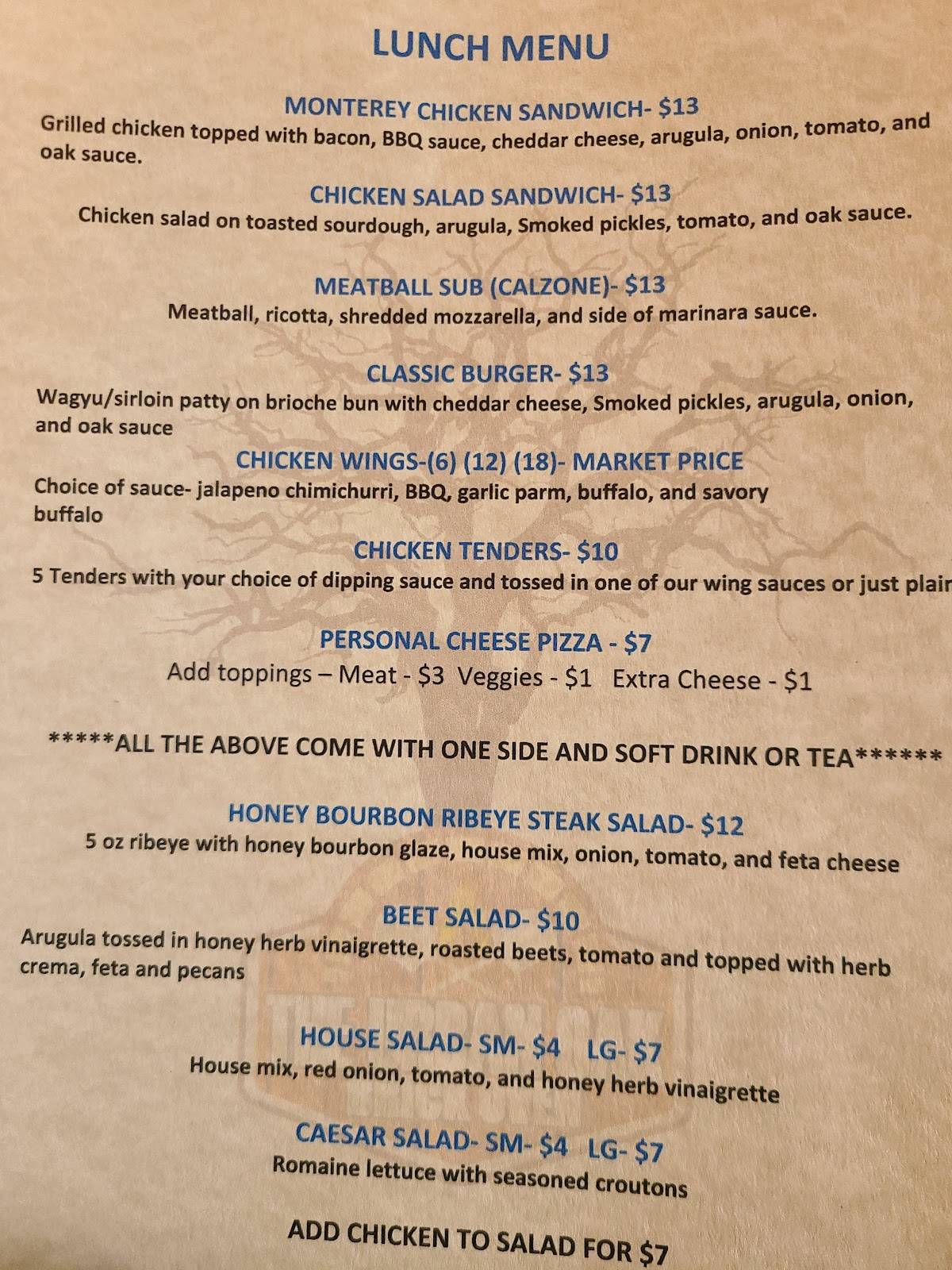 Menu at The Urban Oak Grill And Bar, USA