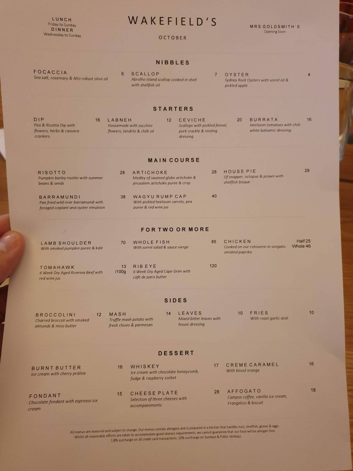 Menu at The Vicar pub & bar, Dural