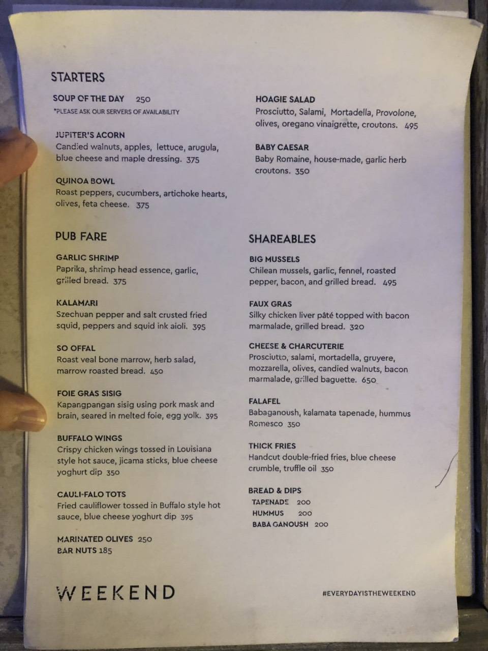 Menu at The Weekend pub & bar, Cebu City, 88th Ave