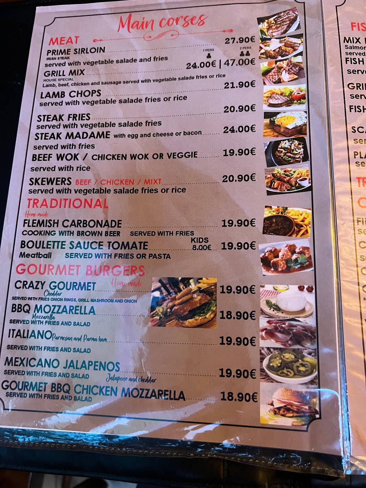 Menu at The blue, Brussels