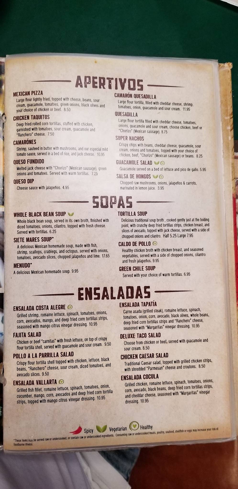 Menu at Three Margaritas restaurant, Sidney, Silverberg Dr a