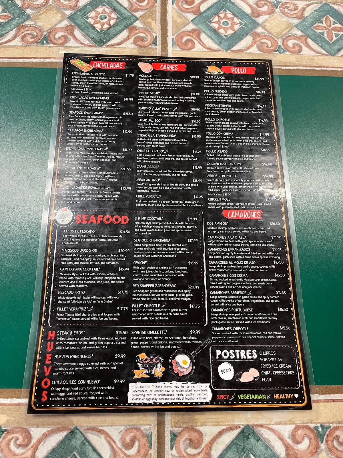 Menu at Three Margaritas restaurant, Sidney, Silverberg Dr a